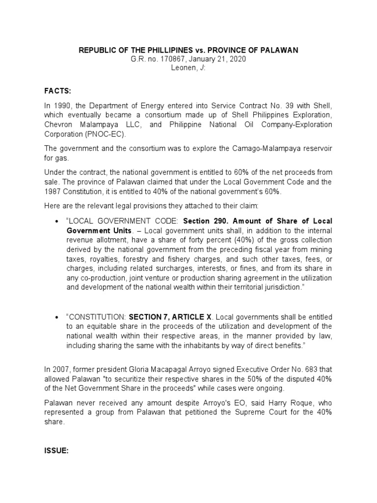 Palawan's Share in Gas Project Proceeds | PDF | Policy | Public Law