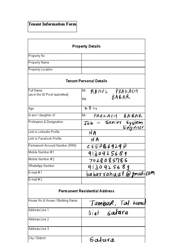 Tenant Information Form Template | PDF