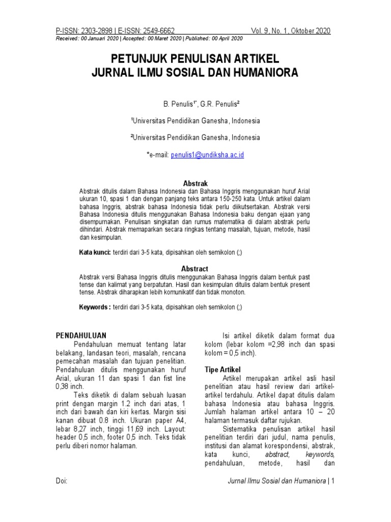 PEDOMAN PENULISAN ARTIKEL JURNAL ILMU SOSIAL DAN HUMANIORA | PDF