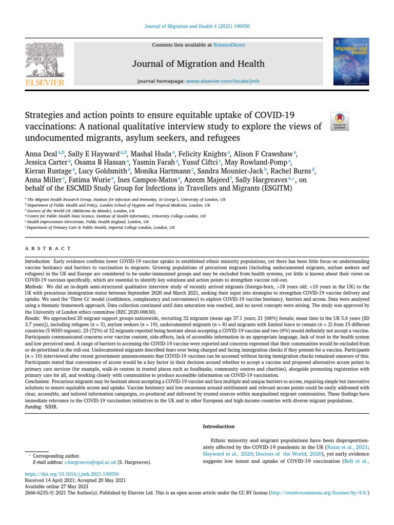 Journal of Migration and Health: Lists Available at | PDF | Immigration ...