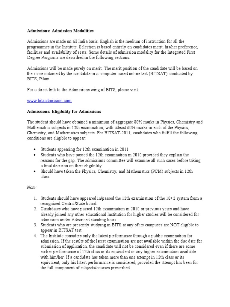 BITS Pilani Hyd | PDF | University And College Admission