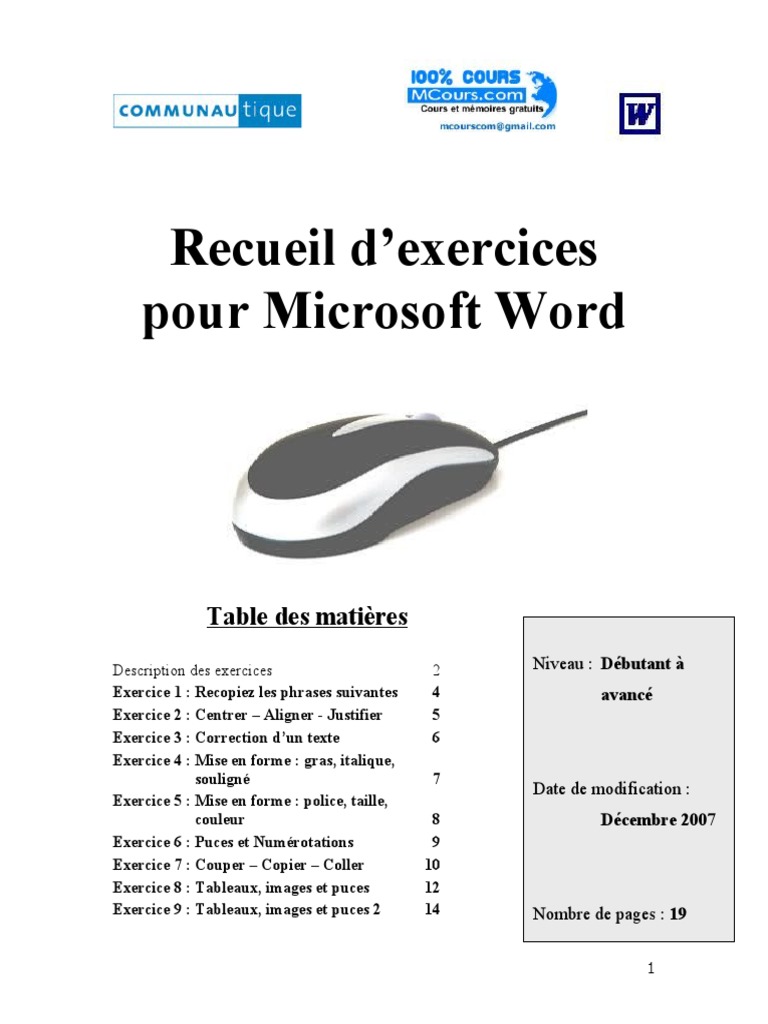 Formation Word Recueil D'exercices Pour Microsoft Word | PDF ...