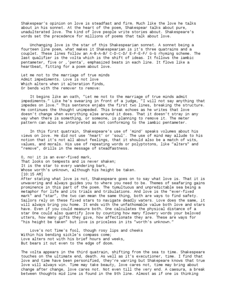 Shakespeare S Sonnet 116 Analysis Pdf Rhetoric Poetics
