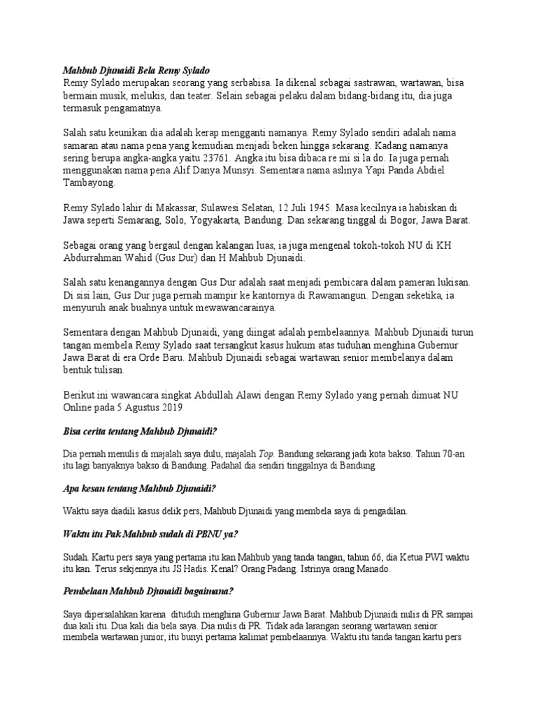 Mahbub Djunaidi Bela Remy Sylado | PDF