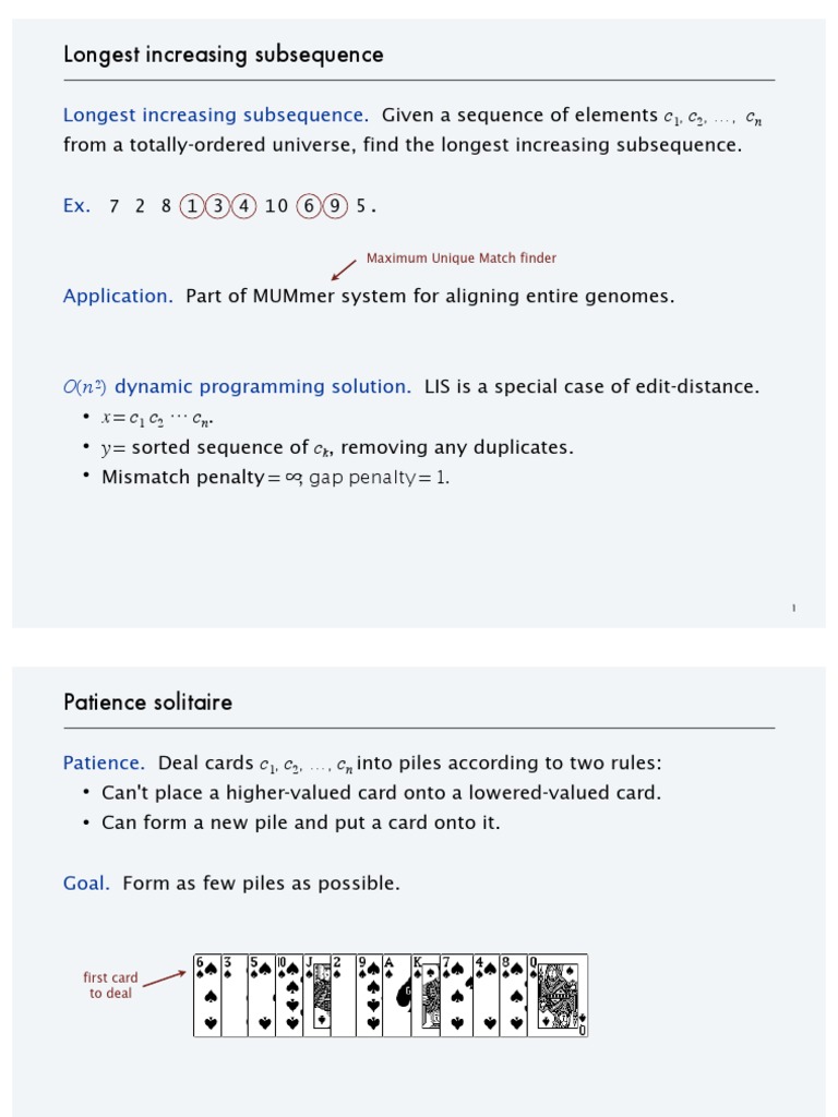 Finding Patterns In Sequences Algorithms For The Longest Increasing Subsequence Patience Card 