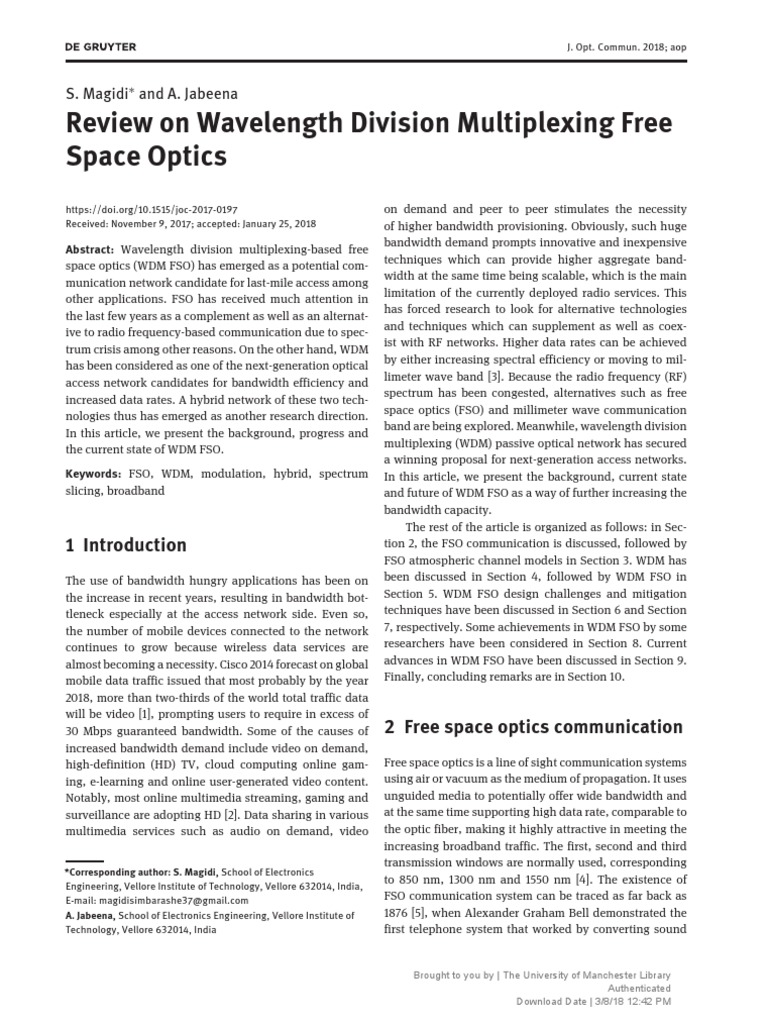 Review of WDM FSO Joc-2017-0197 | PDF | Wavelength Division ...