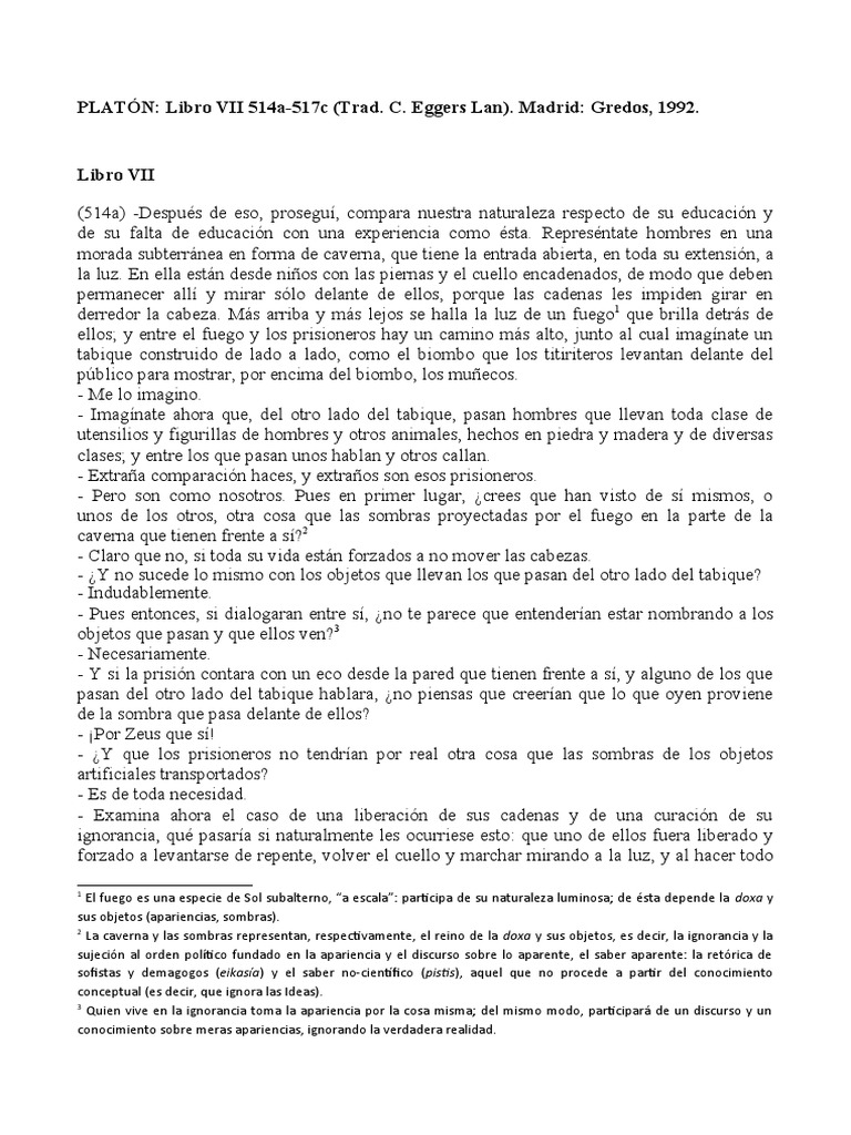 Texto de Platón Anotado (La Caverna) | PDF | Conocimiento | Platón