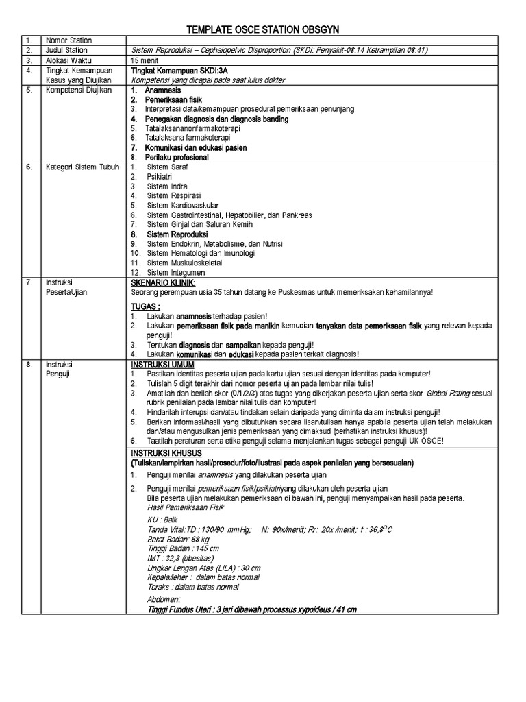 Template Osce Station Obsgyn CPD | PDF