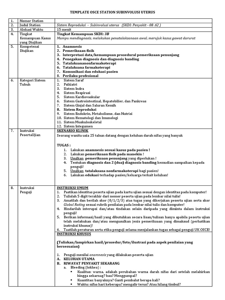 Template Osce Station Subinvolusi Uterus 1 | PDF