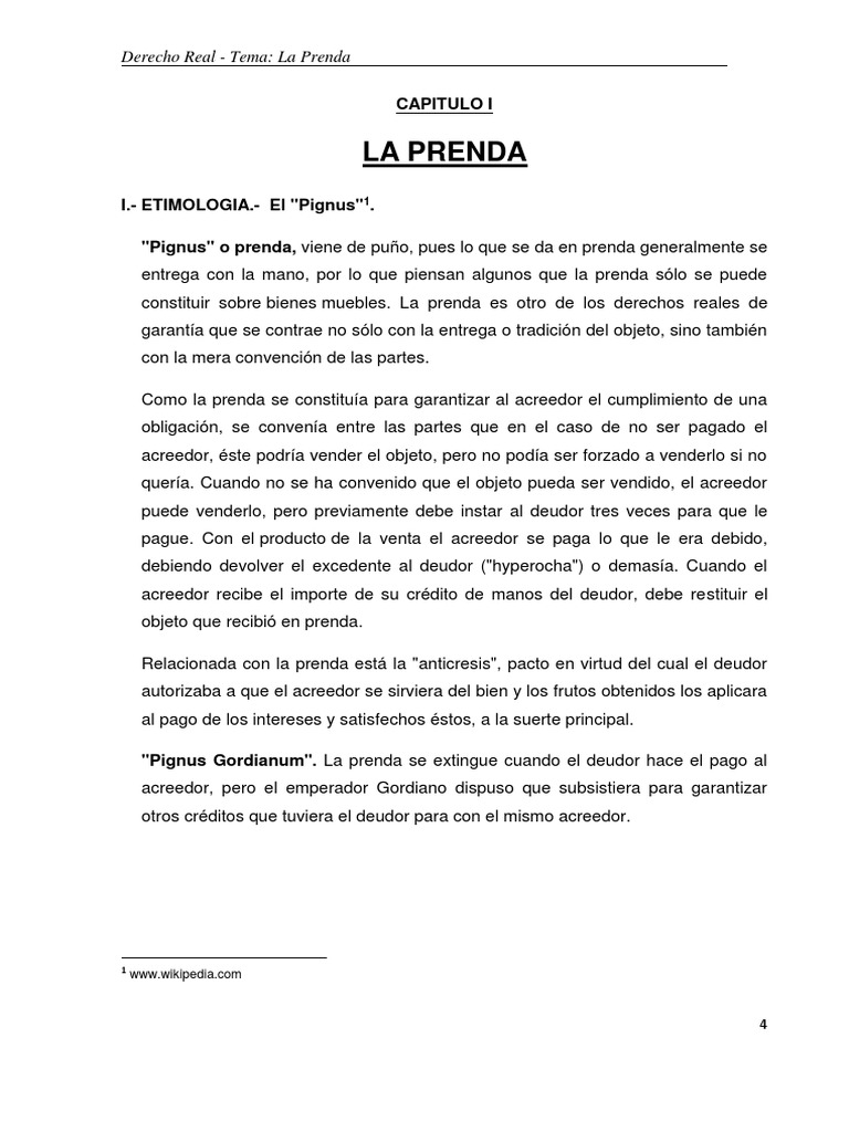 La Prenda Como Derecho Real | PDF | Pagos | Derecho y economía