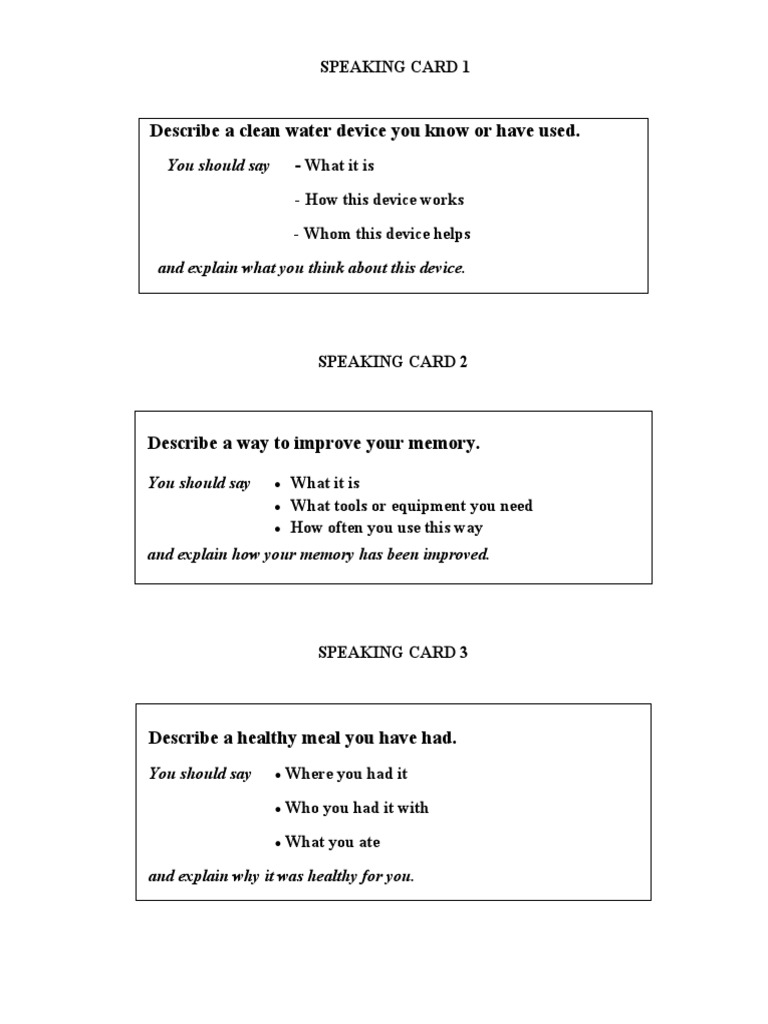 Speaking Cards Part II - Term 2 | PDF