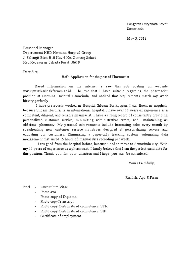 Application Letter | PDF | Pharmacist | Pharmacy