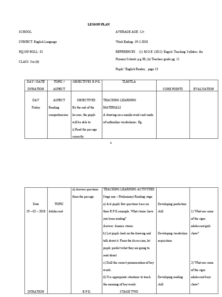 Lesson Plan | PDF | Reading Comprehension | Pedagogy