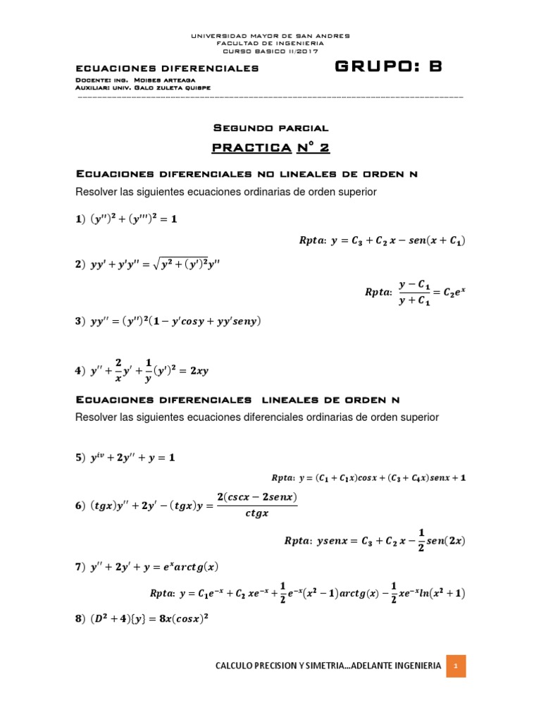PRACTICA 2 ECUAs | PDF | Ecuaciones | Sustracción