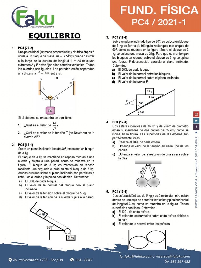 Pc4 Fund. Física - Material de Practica | Descargar gratis PDF | Fricción | Aceleración