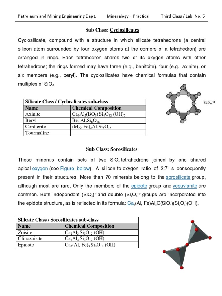 Cyclosilicates and Sorosilicates Overview | PDF | Minerals | Nature
