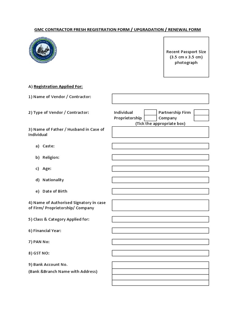 GMC Contractor Registration Form | PDF | Sole Proprietorship | Business