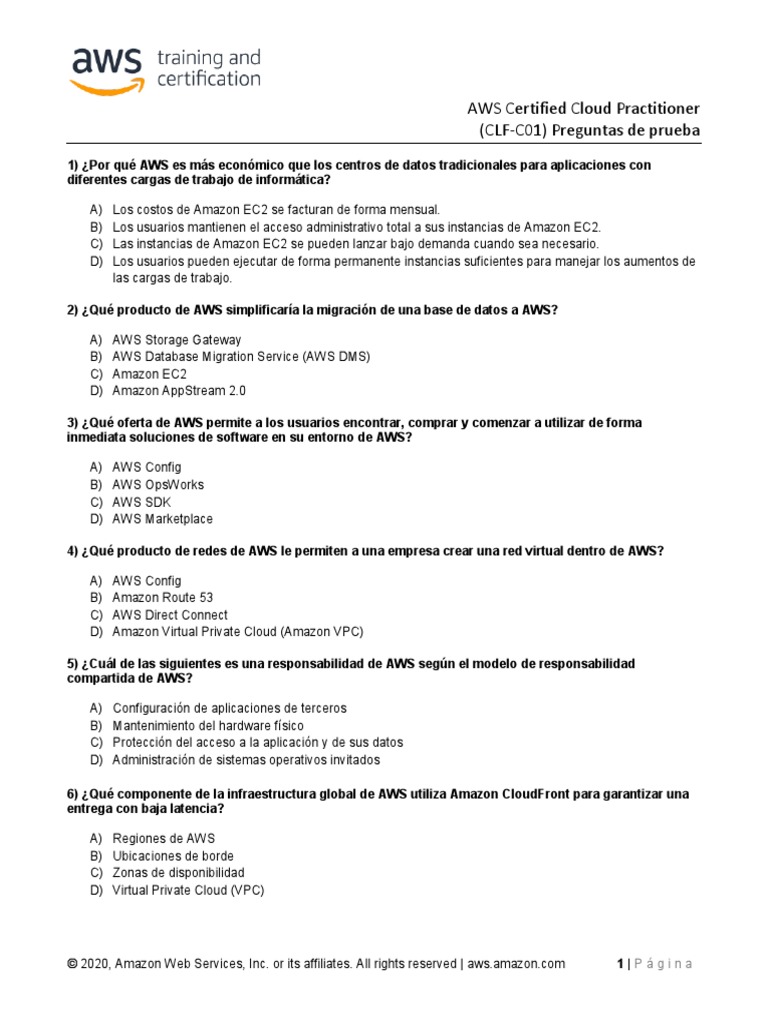 AWS Certified Cloud Practitioner Sample Questions | PDF | Servicios web ...