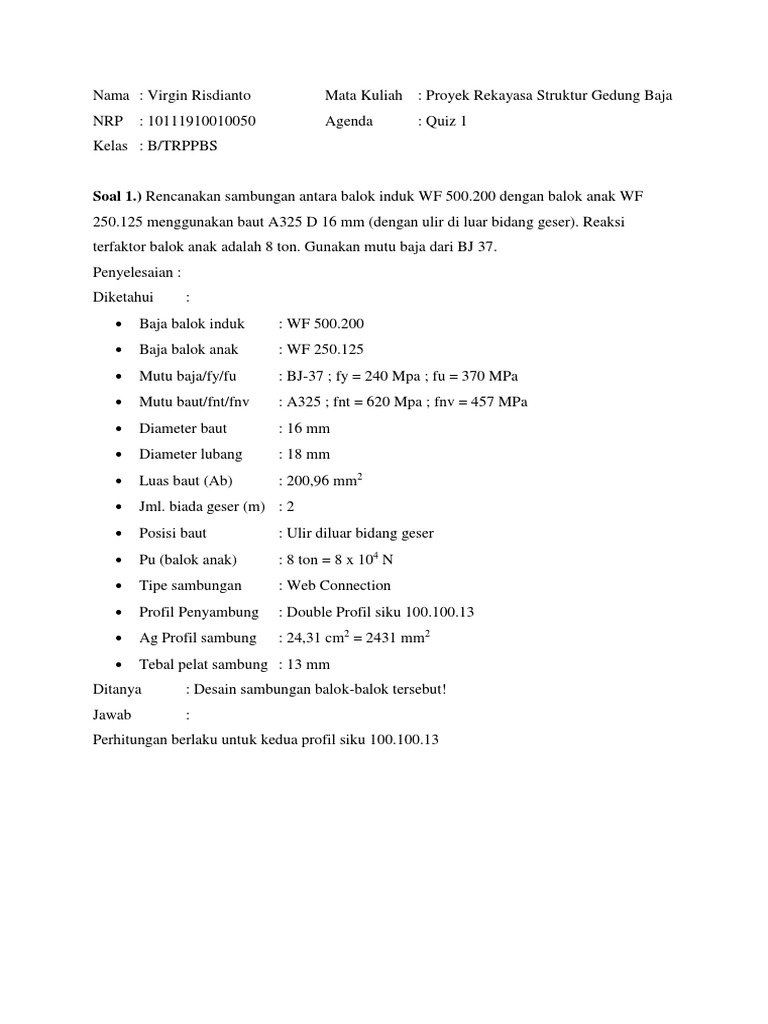 Virgin Risdianto - 10111910010050 - Quiz 1 Baja | PDF | Metode & Bahan Ajar | Sains & Matematika