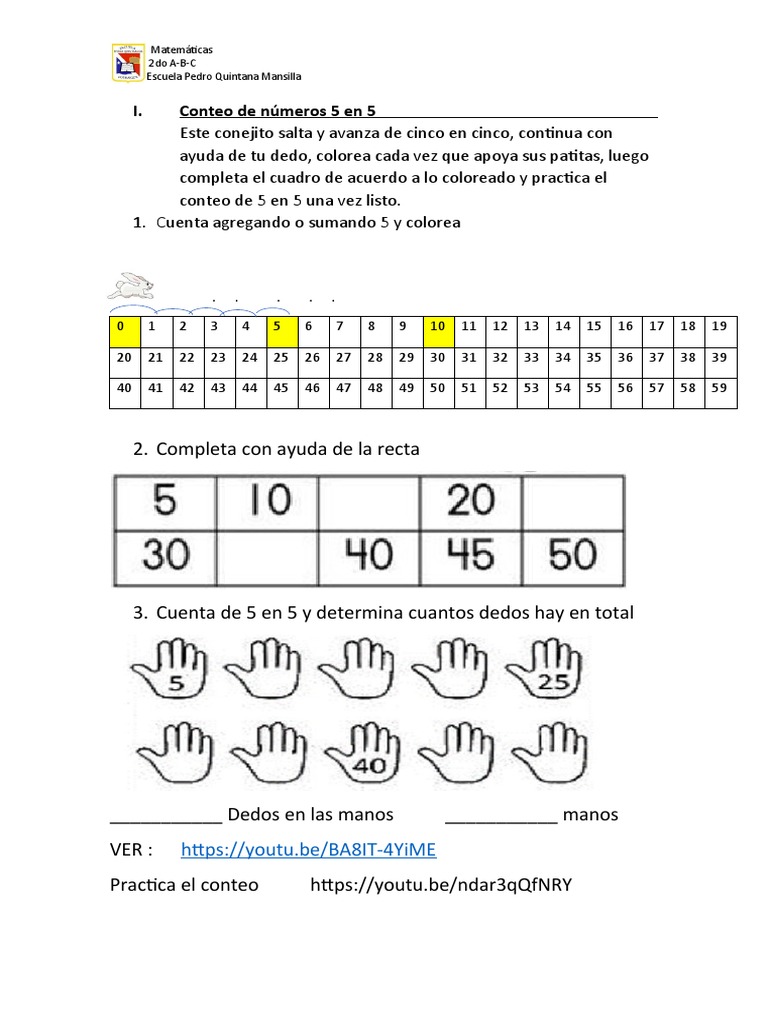 Matematicas Conteo de 5 en 5 - 10 en 10 | PDF
