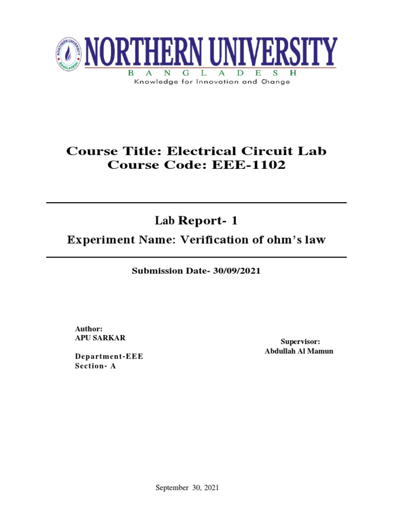 Verification of Ohm's Law | PDF | Voltage | Electrical Resistance And ...