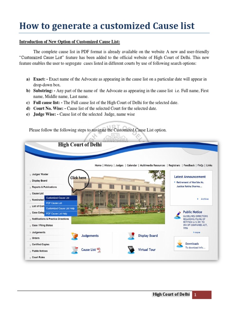 Customized Cause List Guide for Delhi HC | PDF | Internet | Cyberspace