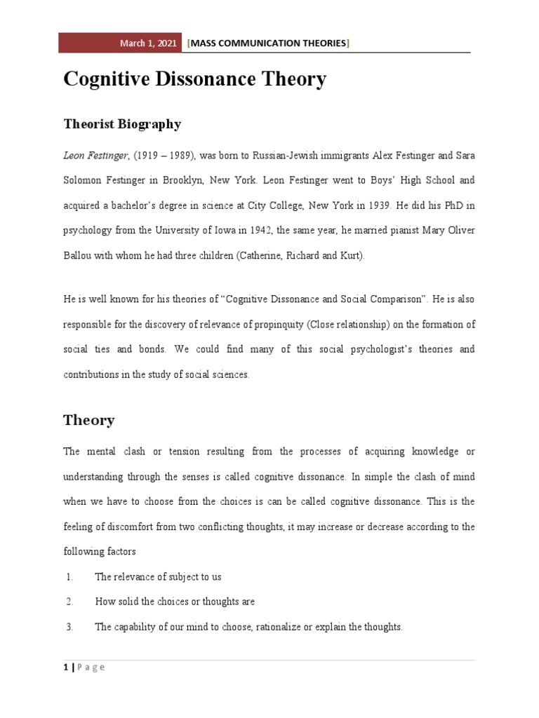Cognitive Dissonance Theory | PDF | Mental Processes | Psychology
