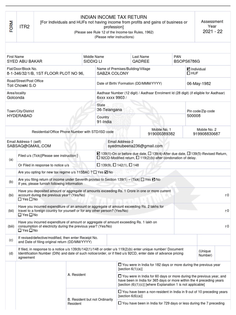 Itr 2 Fy 2020-2021 | PDF | Capital Gain | Capital Gains Tax