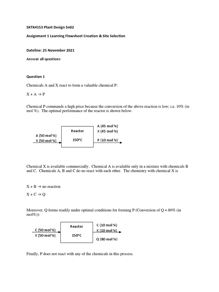 Assignment 1 Dateline 25 Nov 2021 Learning Flowsheet Creation | PDF ...