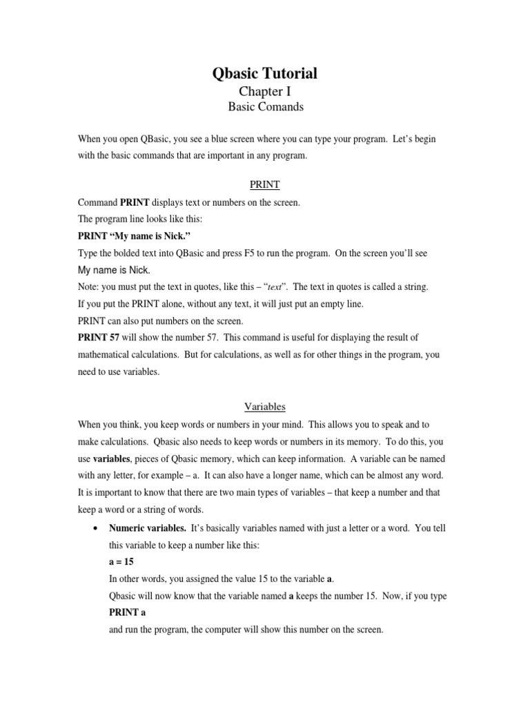 Qbasic Tutorial: Basic Comands | PDF | Control Flow | Numbers