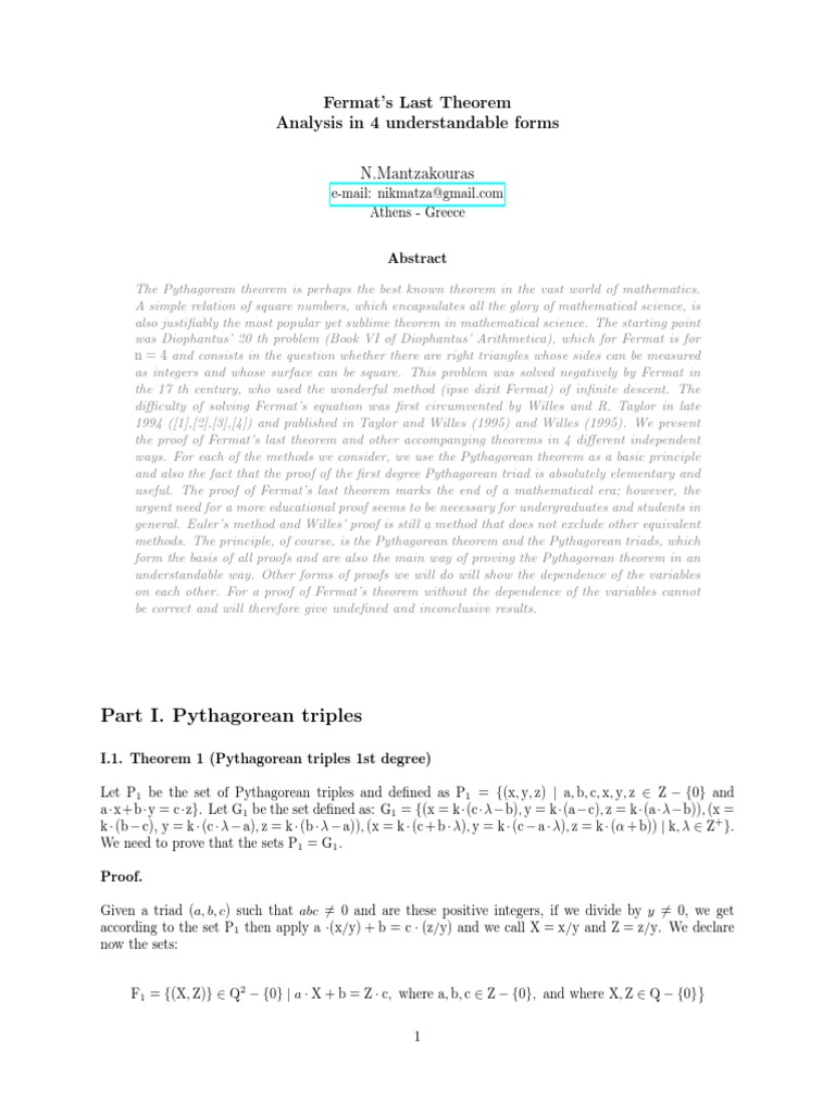 Proof of The Last Theorem of Fermat | PDF | Fermat's Last Theorem ...