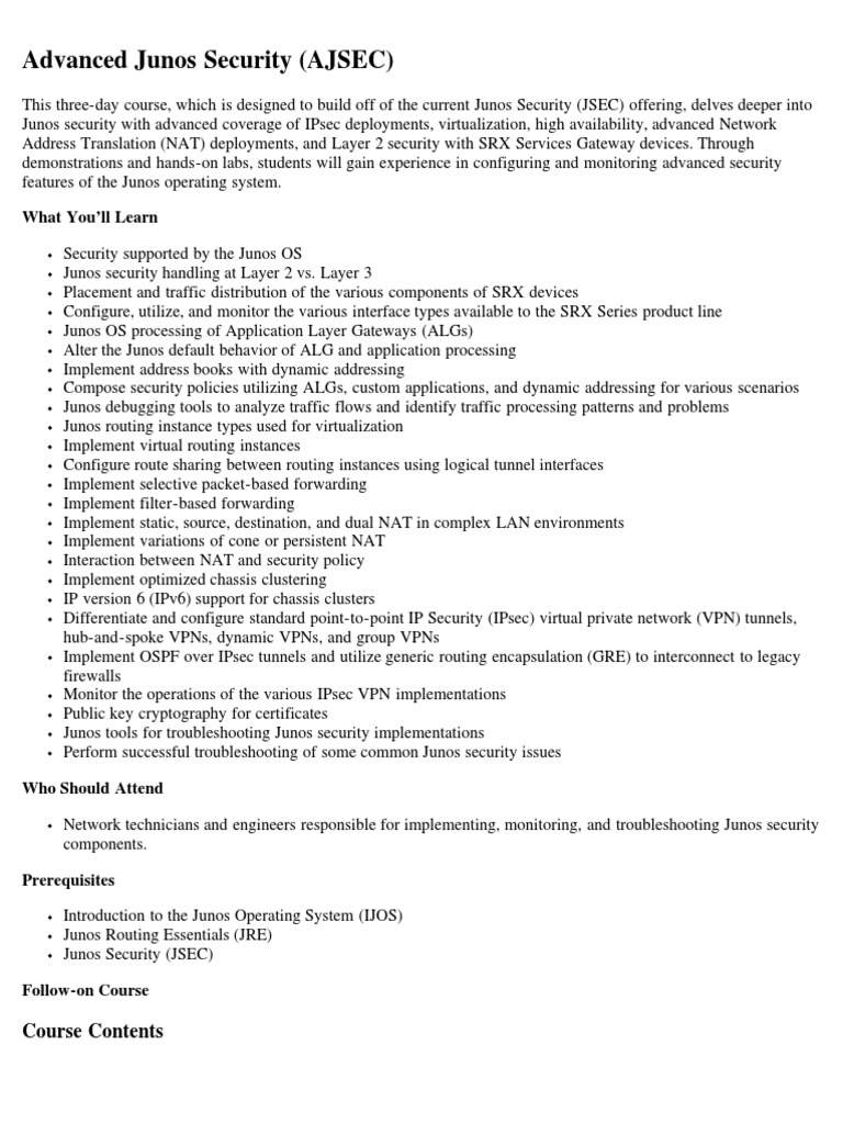 Advanced Junos Security AJSEC | PDF | Virtual Private Network | Information Age
