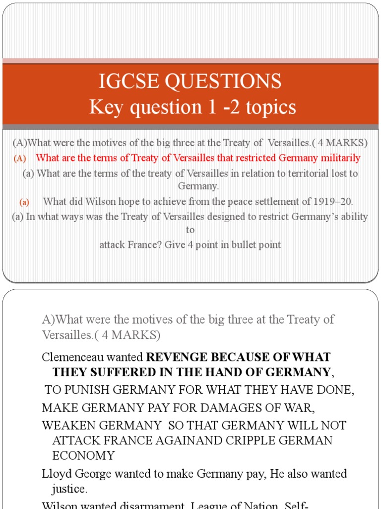 IGCSE QUESTIONS Key Question 1 - 2 Year 10. History | PDF | Treaty Of ...