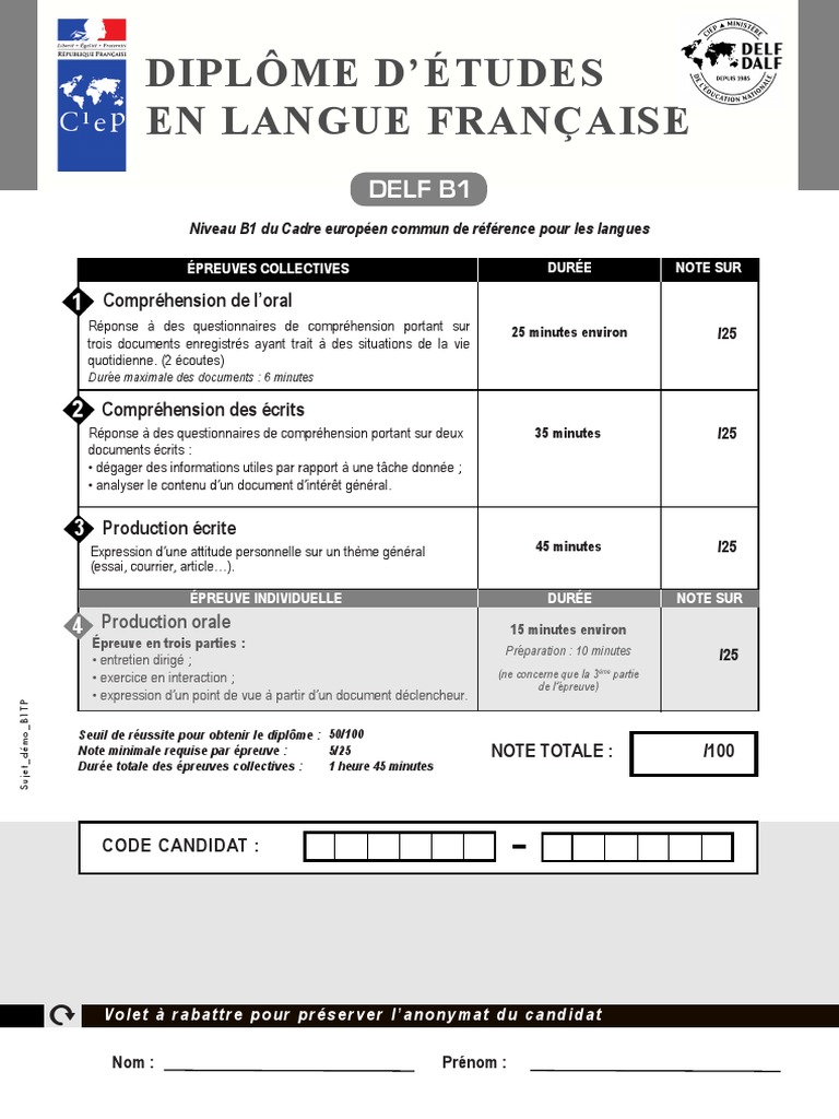 Examen DELF B1 : Guide et Exemples | PDF | France