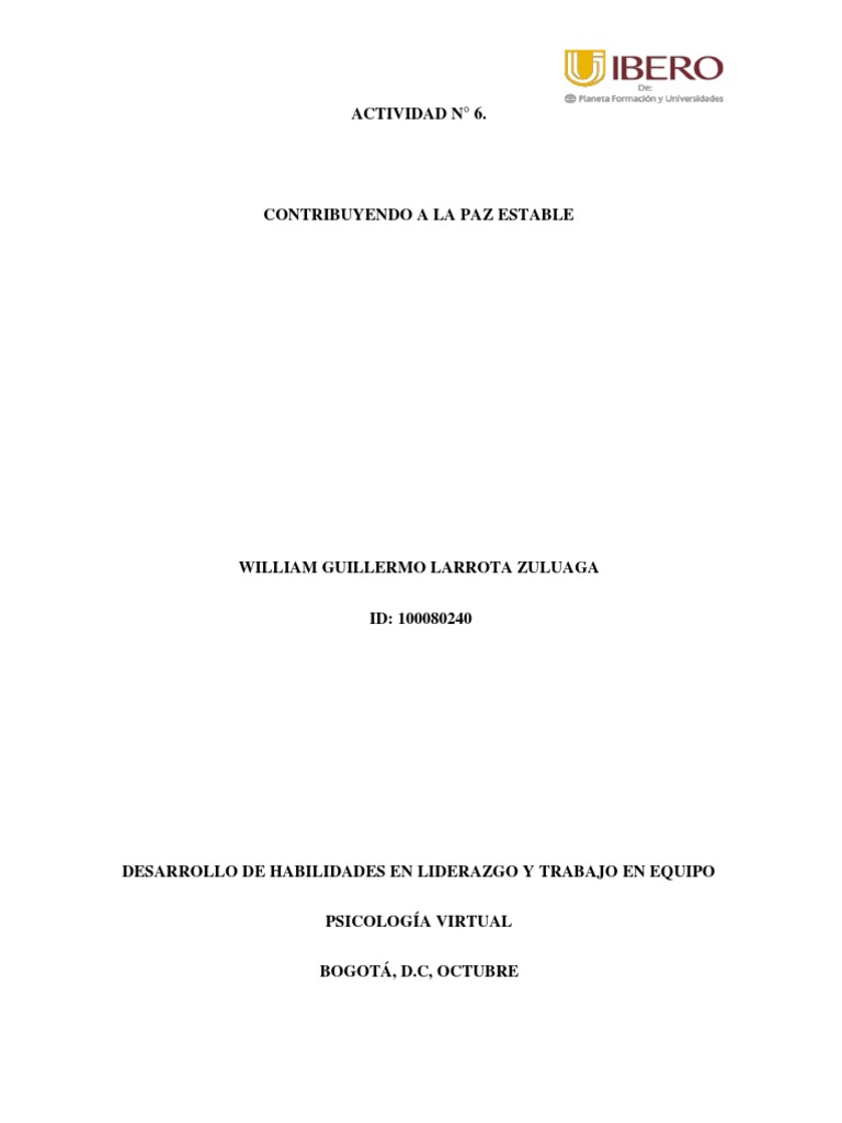 Actividad #6 Contribuyendo A La Paz Estable | PDF | Sicología | Conflicto (proceso)