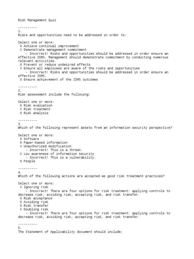 Risk Management Quiz ANS | PDF | Risk | Risk Management