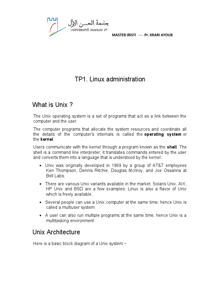 TP1. Linux Administration: Master Iristi - Pr. Krari Ayoub | PDF | Unix | Shell (Computing)