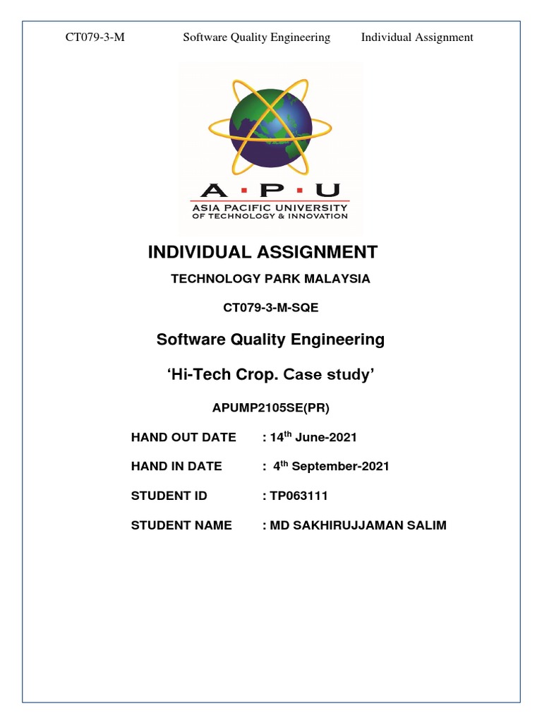 Individual Assignment: Software Quality Engineering Hi-Tech Crop. Case ...