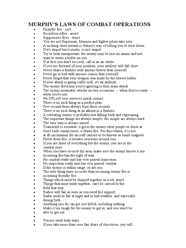 MURPHYS Laws of Combat | PDF | Ammunition | Warfare