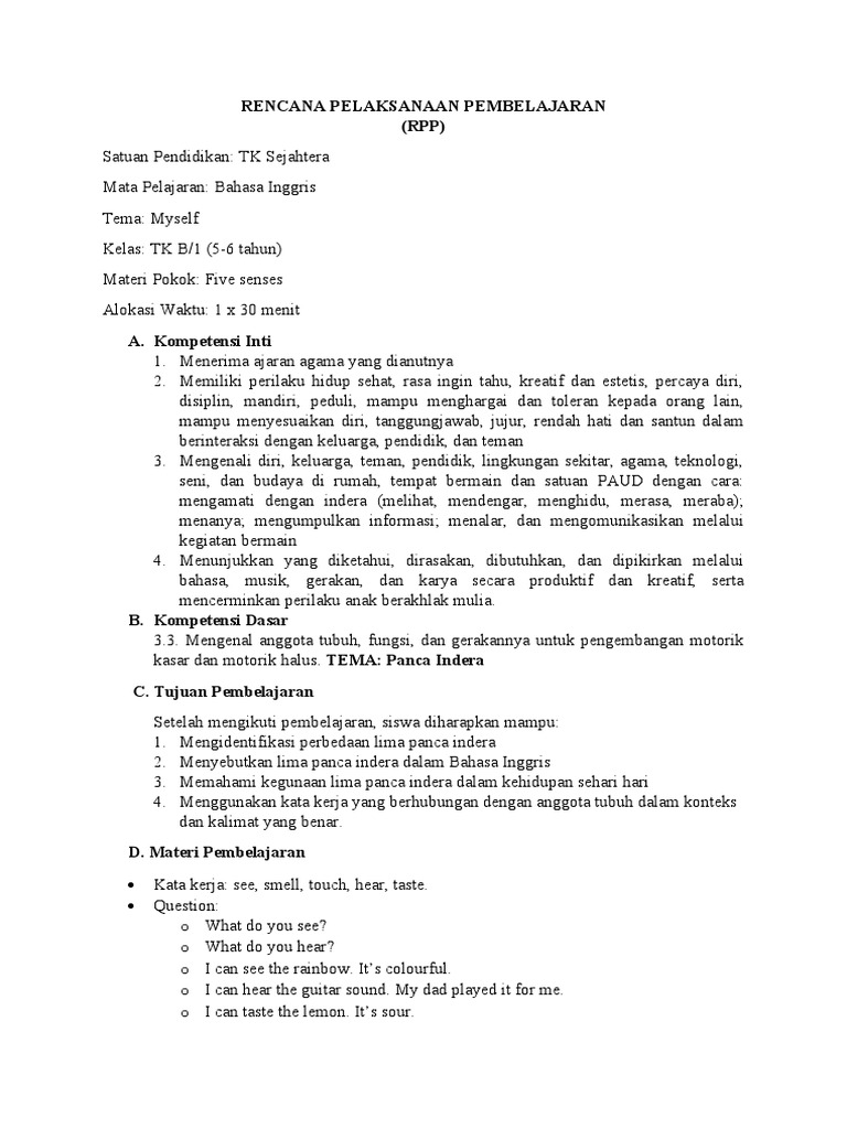 RPP Five Senses. Retry Vazirra F1021191042 | PDF