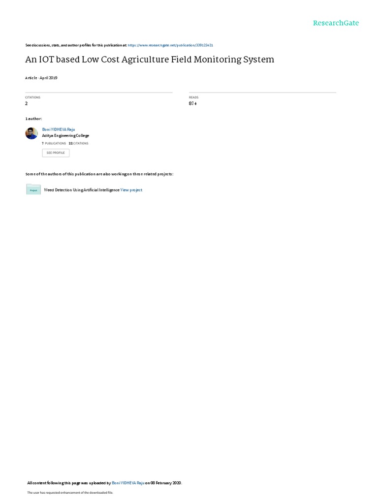 An Iot Based Low Cost Agriculture Field Monitoring System Using Sensors And Cloud Technology