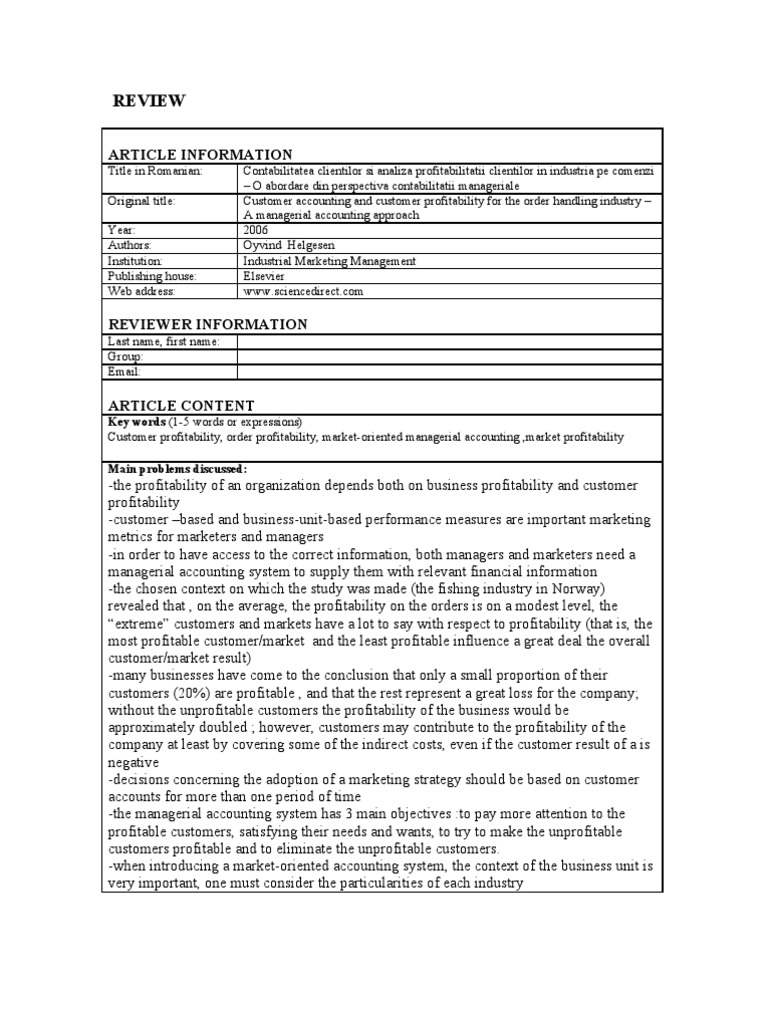 Review Template | PDF | Management Accounting | Marketing