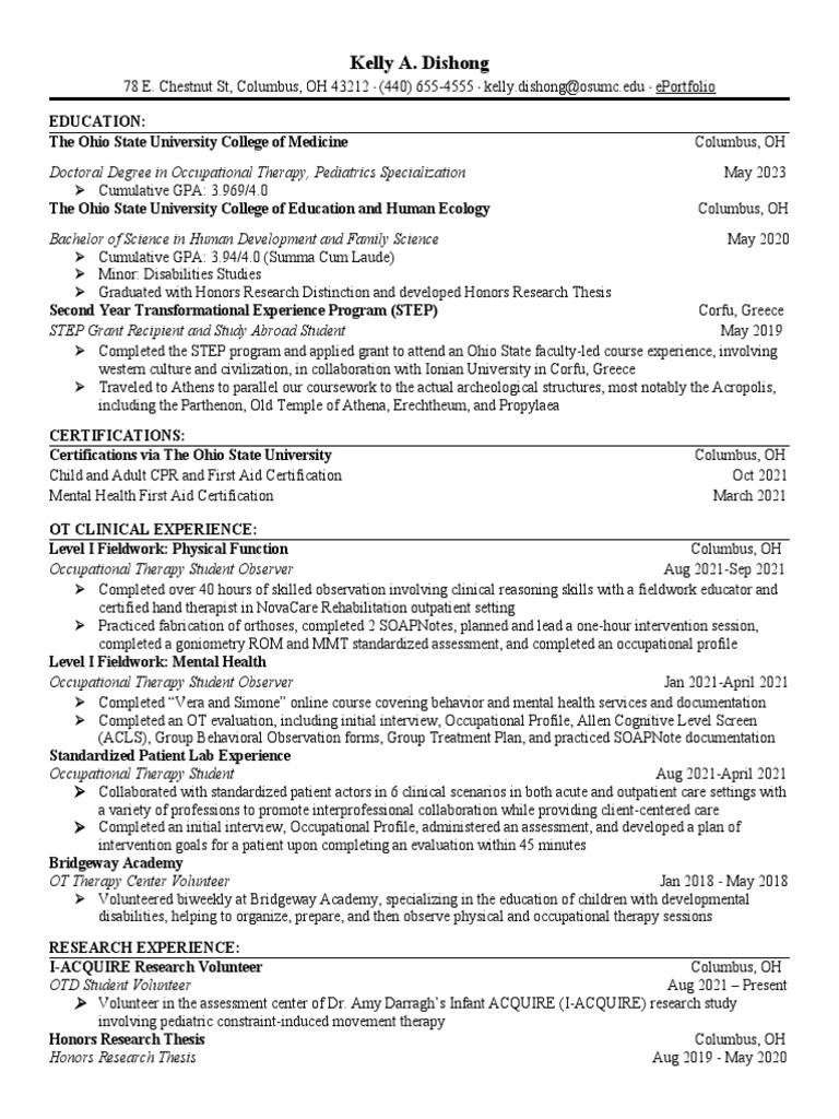 Resume 9 28 | PDF | Occupational Therapy | Autism Spectrum