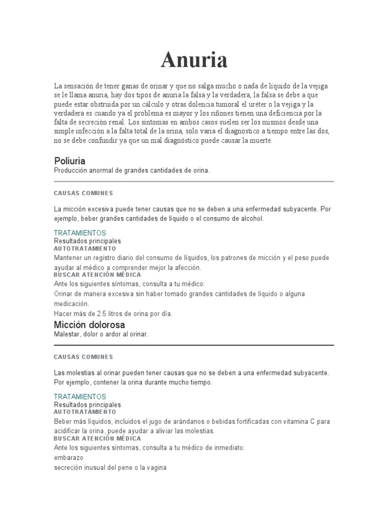 Trastornos de la Vejiga: Anuria y Más | PDF | Vejiga urinaria | Neurología