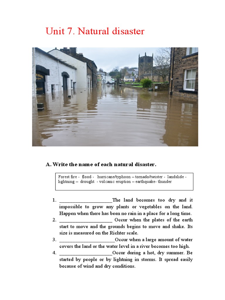 Unit 7. Natural Disaster: A. Write The Name of Each Natural Disaster ...