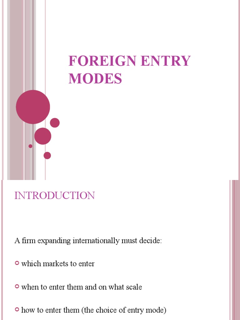 Foreign Entry Modes | PDF | Business | Franchising