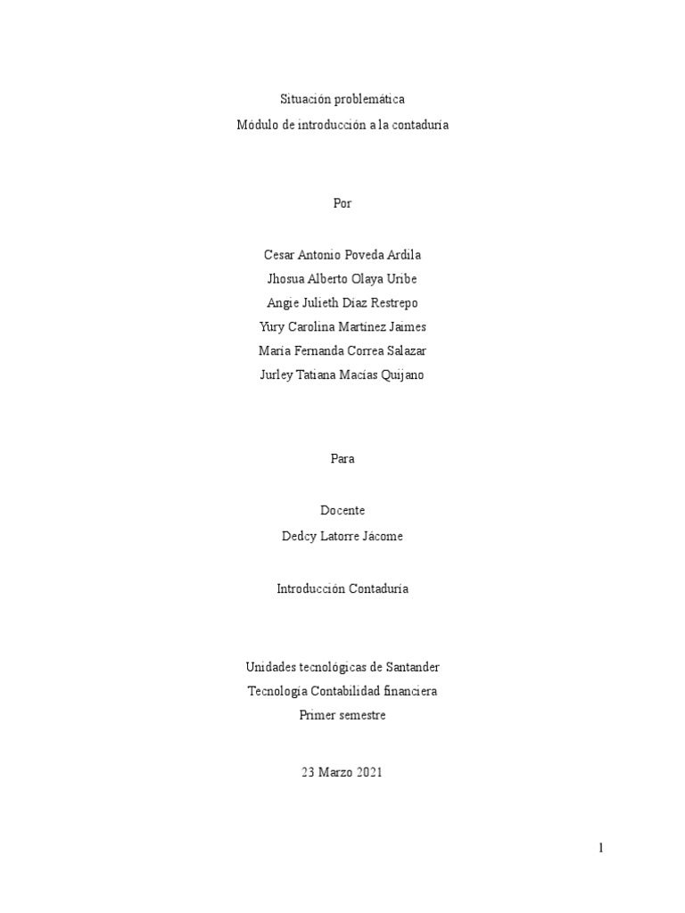 Situación Problemática Introducion de La Contaduria | PDF ...