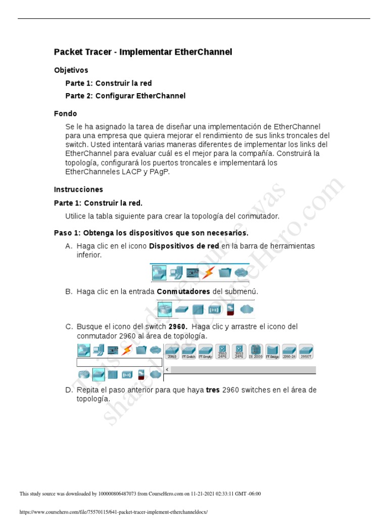 6.4.1 Packet Tracer Implement Etherchannel | PDF | Conmutador de red | Estándares de internet
