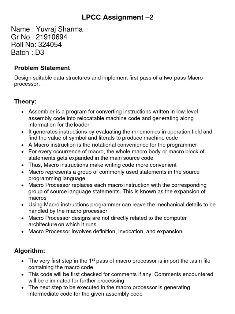 First Pass of Two-Pass Macro Processor | PDF | Assembly Language ...