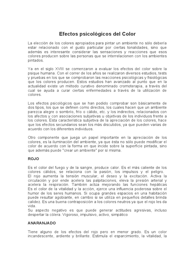 Efectos Psicologicos Del Color | PDF | Color | Sicología
